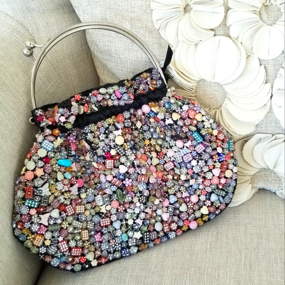 La Viola | Bags | Vintage 9s Y2k La Viola Black Beaded Purse Top Handle ...